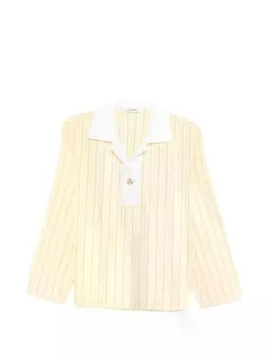 Sandro Striped V-neck Long-sleeve Cotton Polo Top - Yellow