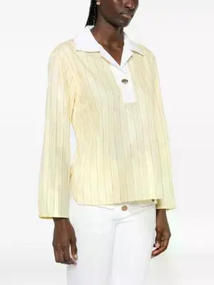 Sandro Striped V-neck Long-sleeve Cotton Polo Top
