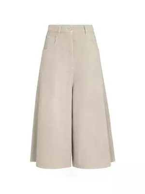 Brunello Cucinelli Dyed Denim Wide Cropped Trousers With Monili