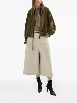 Brunello Cucinelli Dyed Denim Wide Cropped Trousers With Monili