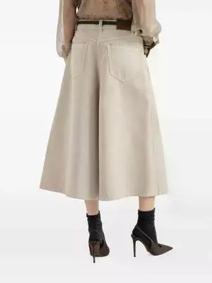 Brunello Cucinelli Dyed Denim Wide Cropped Trousers With Monili