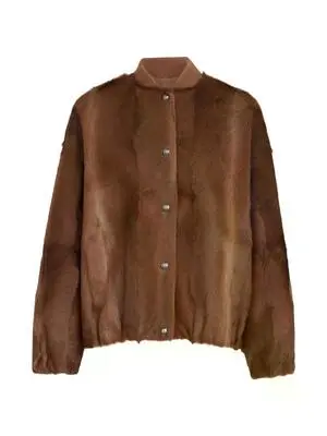 Brunello Cucinelli Cashmere Shearling Bomber Jacket With Monili - Brown