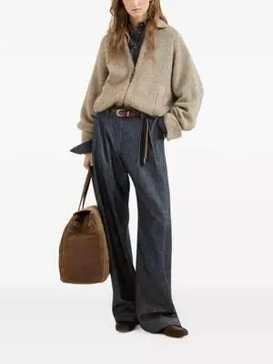 Brunello Cucinelli Sparkling No-fade Denim Loose Curved Trousers With Monili Embellishment - Blue