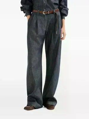 Brunello Cucinelli Sparkling No-fade Denim Loose Curved Trousers With Monili Embellishment - Blue