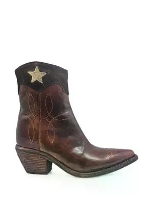 MADISON MAISON Pointy Star-patchwork Leather Ankle Boots - Brown