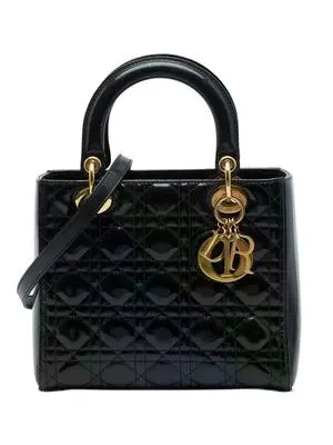 Dior 2012 Medium Patent Cannage Lady Satchel - Black