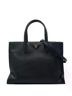 Prada 2010-2026 Saffiano Soft Triple Pocket Tote Satchel - Black
