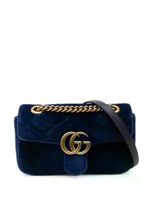 Gucci 2016-2026 Small Gg Marmont Matelasse Velvet Shoulder Bag - Blue