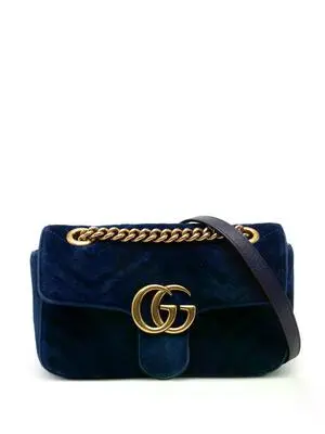Gucci Gg Marmont Matelassé Velvet Shoulder Bag - Blue