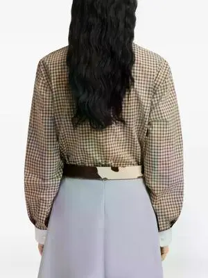 Marni Brown Checked Poplin Top With Ruched Front