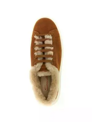 Santoni Shearling-trim Suede Sneakers