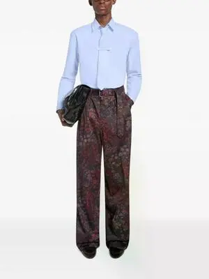 Dries Van Noten Archive Floral Print Belted Viscose Wide-leg Pants