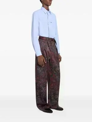 Dries Van Noten Archive Floral Print Belted Viscose Wide-leg Pants