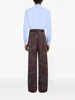 Dries Van Noten Archive Floral Print Belted Viscose Wide-leg Pants
