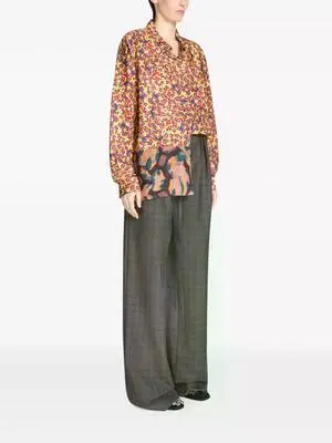 Dries Van Noten Belted Wool Pants With Abstract Checked Pattern