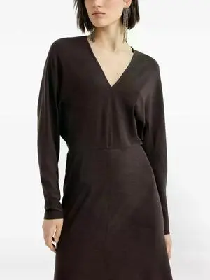 Brunello Cucinelli Techno Wool Jersey Dress With Monili Embellishment
