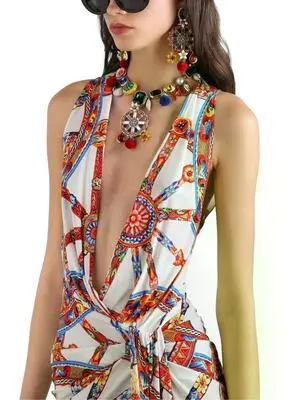 Dolce & Gabbana Carretto-print Viscose Jersey Midi Dress - White