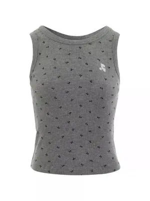 REST&RECREATION Sleeveless Floral-print Waffle Knit Top