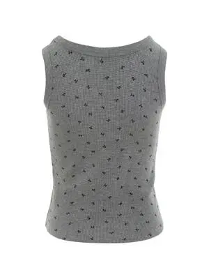 REST&RECREATION Sleeveless Floral-print Waffle Knit Top