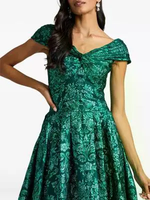 Tadashi Shoji Leontine Damask-pattern Asymmetric Gown