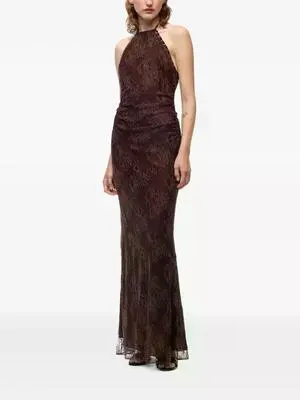 Pinko Lace Overlay Halterneck Maxi Dress - Brown