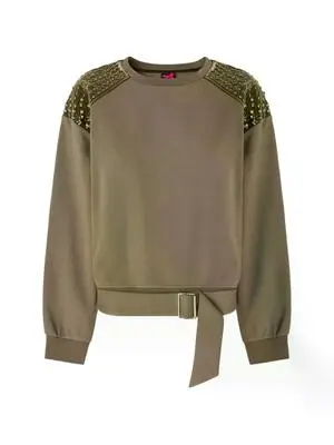 Pinko Embellished Buckled-hem Sweatshirt - Green