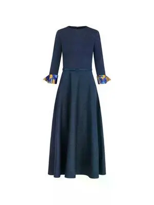 Oscar De La Renta Peony Cuff Wool Midi Dress - Blue