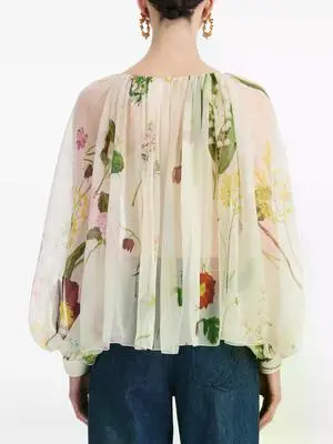 Oscar De La Renta Botanical-print Silk-chiffon Blouse