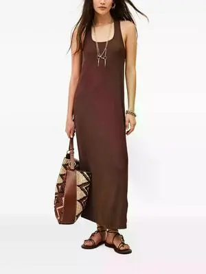 Ba&sh Naora Ribbed-knit Hardware-detail Maxi Dress - Brown