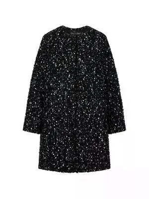 Oscar De La Renta Sequin-embellished Tweed Single-breasted Coat - Black