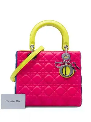 Dior Medium Tricolor Lambskin Cannage Lady Satchel - Pink