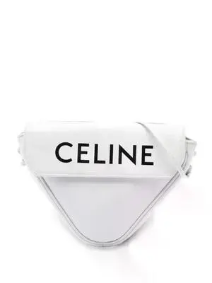 Celine 2020 Smooth Calfskin Logo Triangle Crossbody Bag - White