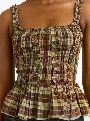 DAMSON MADDER Ruffled Shirred Cami Top - Brown