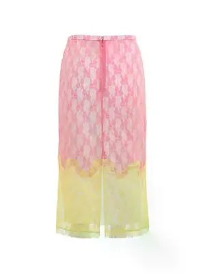 PUSHBUTTON Lace-overlay Colour-block Midi Skirt - Pink