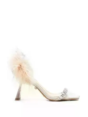 TWENTY FOURHAITCH Feather-trim Crystal-embellished Sandals - Neutrals