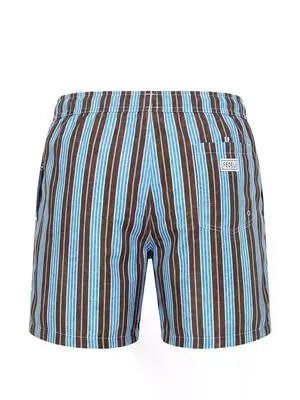 Fedeli Vertical-stripe Drawstring Swim Shorts - Blue