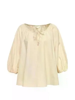 CLUB21 Tumbled-finish Flared Blouse - Neutrals