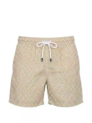 Fedeli Madeira Geometric-print Drawstring Swim Shorts - Neutrals