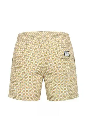 Fedeli Madeira Geometric-print Drawstring Swim Shorts - Neutrals