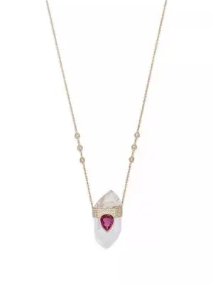 Jacquie Aiche 14k Yellow Clear Quartz And Tourmaline Pendant Necklace With Diamonds - Gold