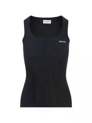 Miu Miu Logo-embroidered Ribbed-knit Top - Blue