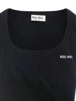 Miu Miu Logo-embroidered Ribbed-knit Top