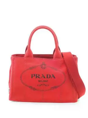 Prada Small Canvas Logo Tote Satchel - Red