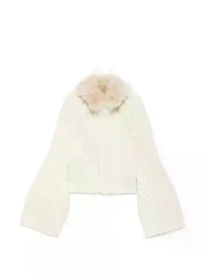 Sacai Cable-knit Faux-fur-trim Cardigan - Neutrals