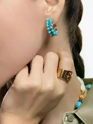 Verdura 18k Yellow Turquoise Beaded Hoop Earrings