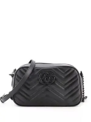 Gucci Gg Marmont Monochrome Shoulder Bag Matelasse Leather Small Crossbody Bag - Black