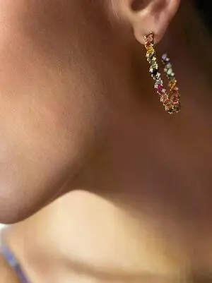SUZANNE KALAN Rainbow Sapphire And Diamond Hoop Earrings