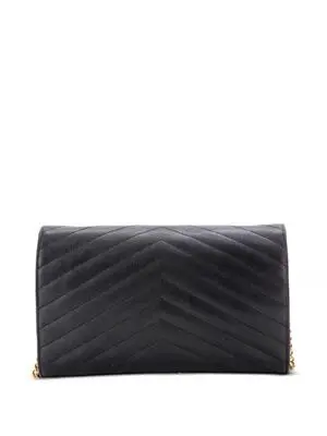 Saint Laurent Monogram Wallet On Chain Matelasse Chevron Leather Medium Crossbody Bag - Black