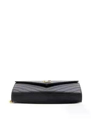 Saint Laurent Monogram Wallet On Chain Matelasse Chevron Leather Medium Crossbody Bag - Black
