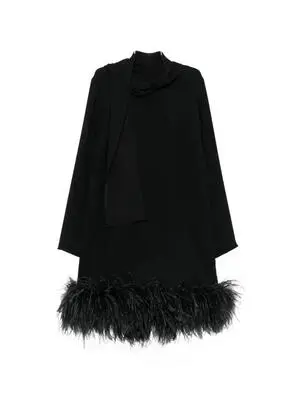 P.a.r.o.s.h Feather-trim Scarf-detail Mini Dress - Black